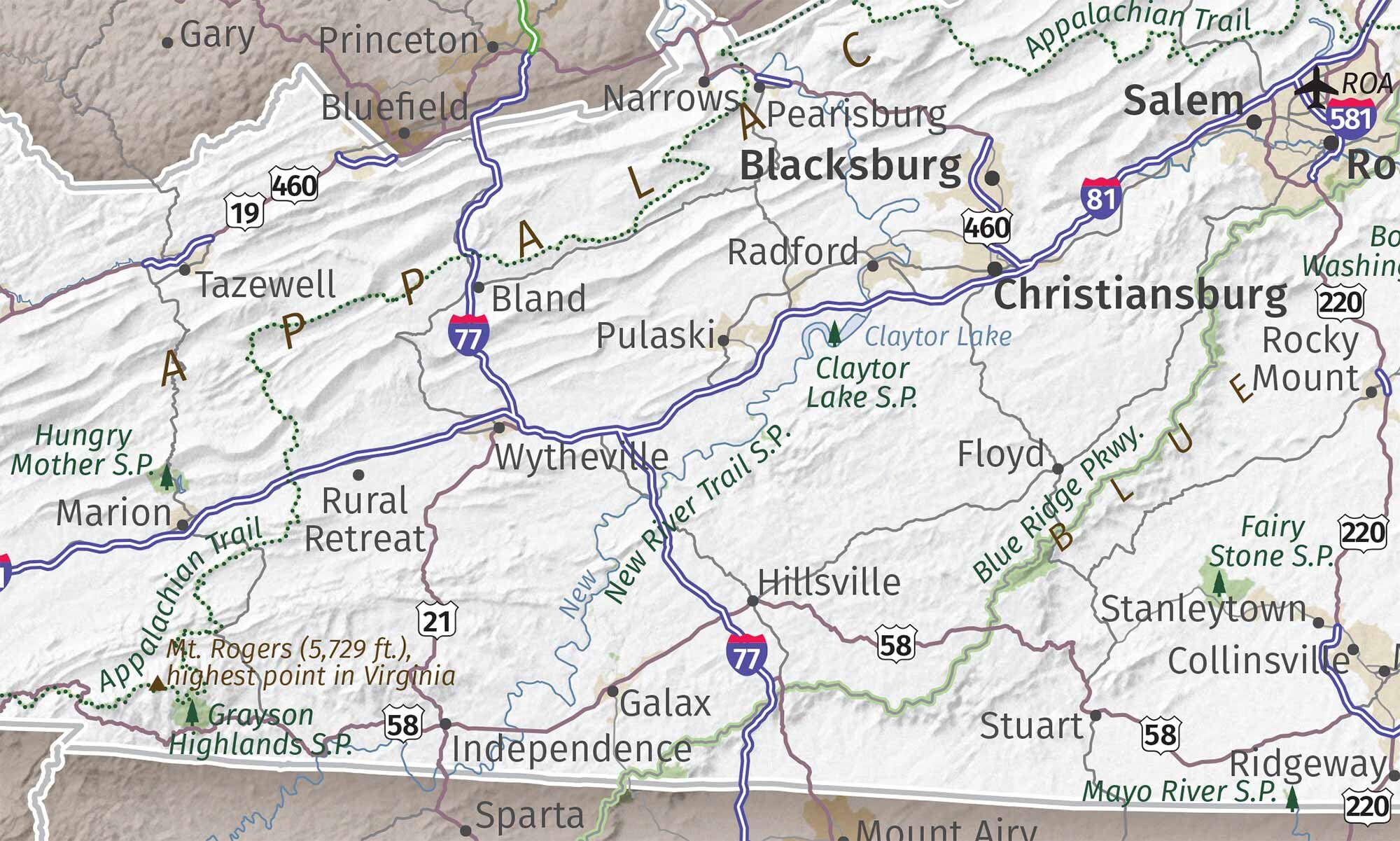 Virginia Reference Map Premium-quality Poster || 24x36, 20x30, 12x18 ...