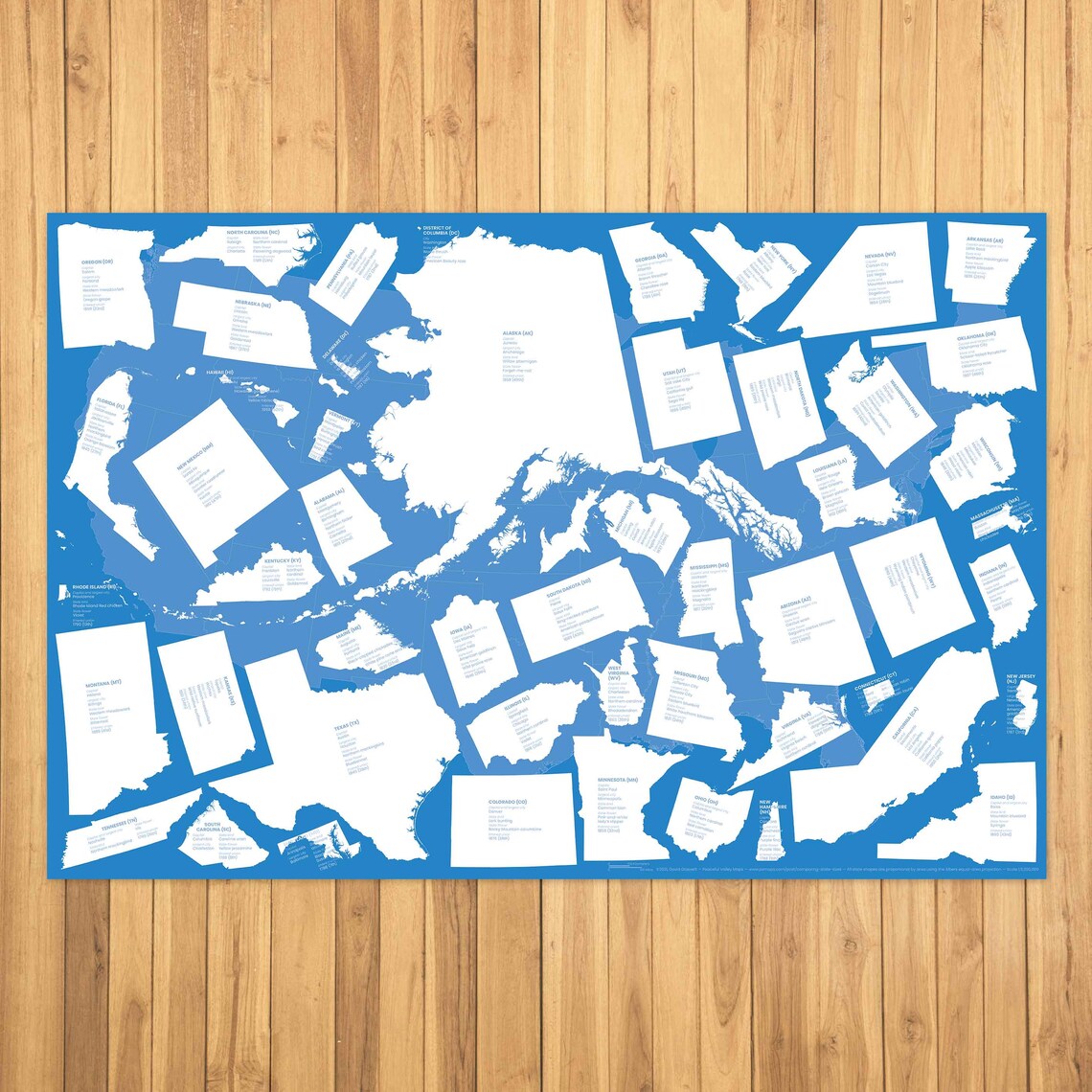 USA State Shapes Map True-to-scale Size Classroom, Study, Office Decor ...