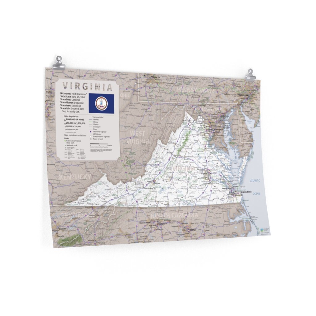 Virginia Reference Map Premium-quality Poster || 24x36, 20x30, 12x18 ...