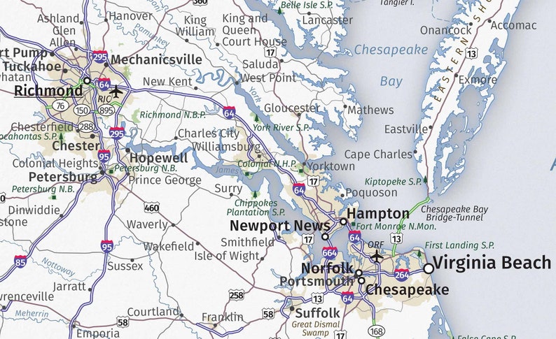 Virginia Reference Map || 24x36, 20x30, 12x18 || INSTANT DOWNLOAD - Etsy