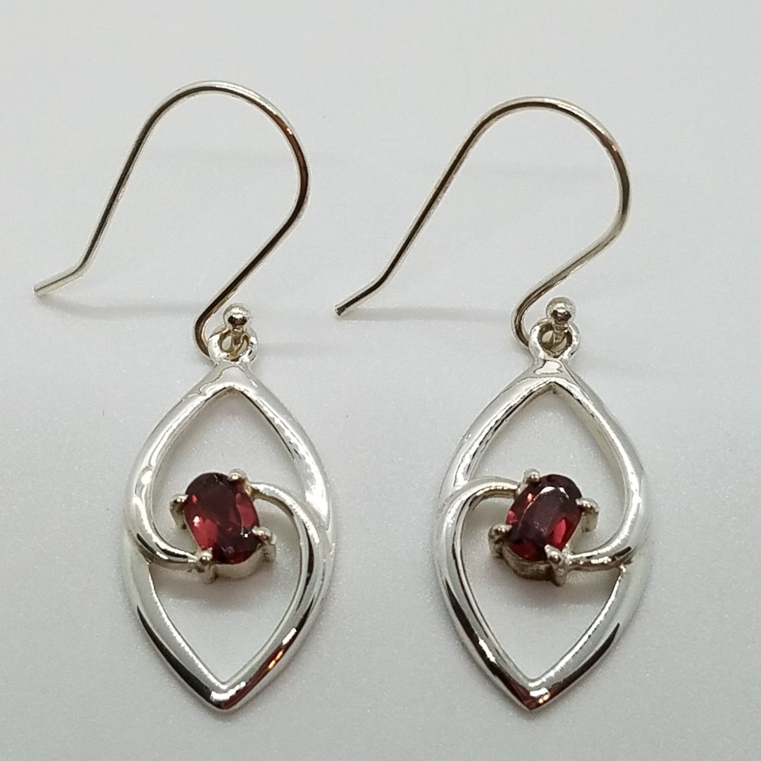 Red Garnet Drop Earrings in 925 Sterling Silver Faceted Garnet Stone in ...