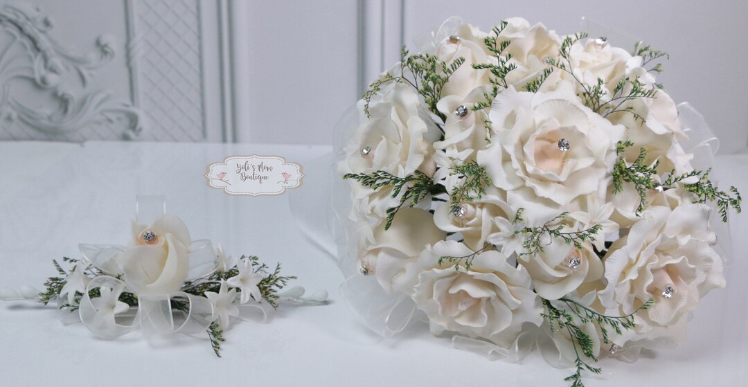 FREE SHIPPING Handcrafted Beige Wedding Bouquet, Quinceanera Bouquet ...