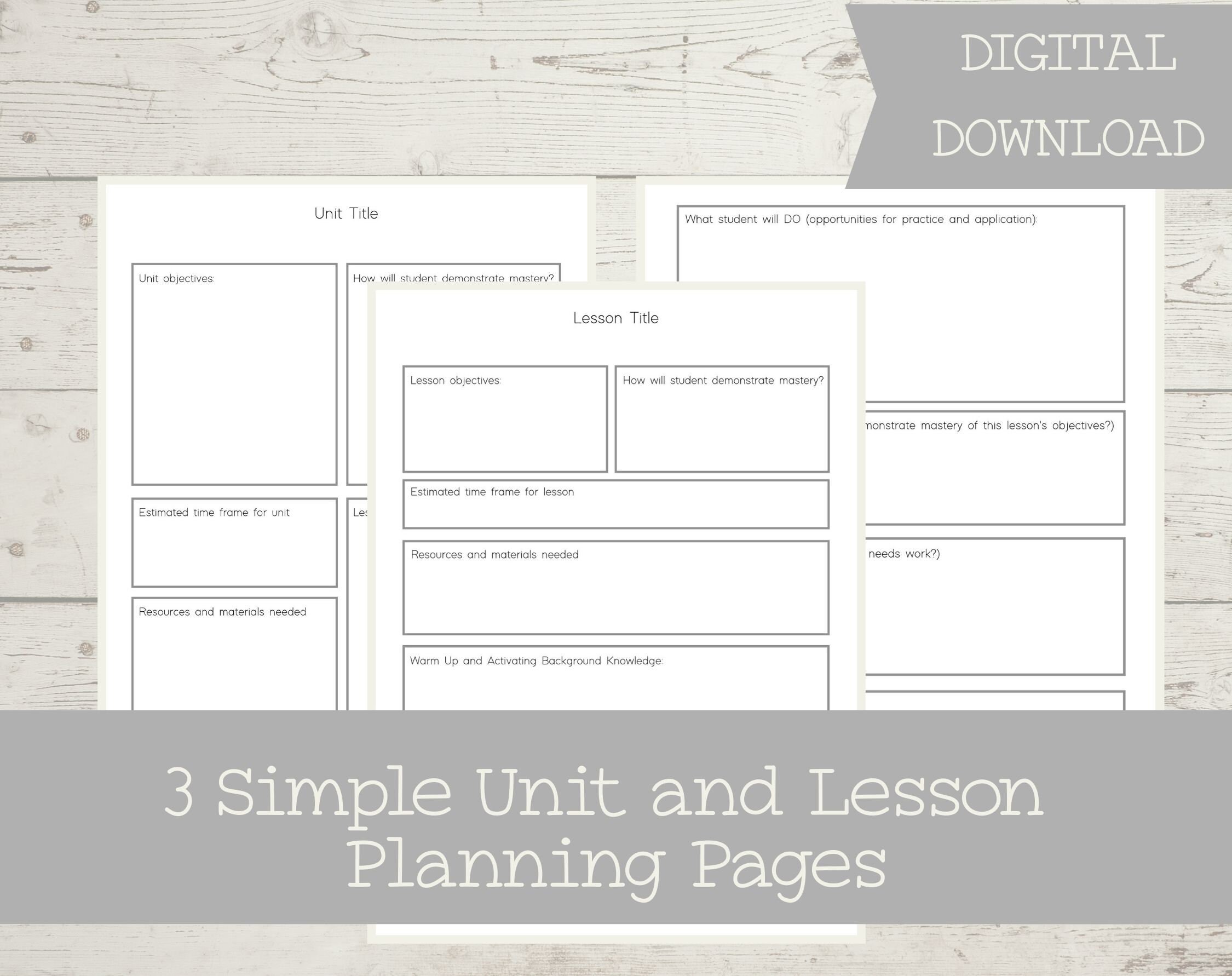 Printable Unit Planner, Printable Lesson Planner, Simple Printable ...