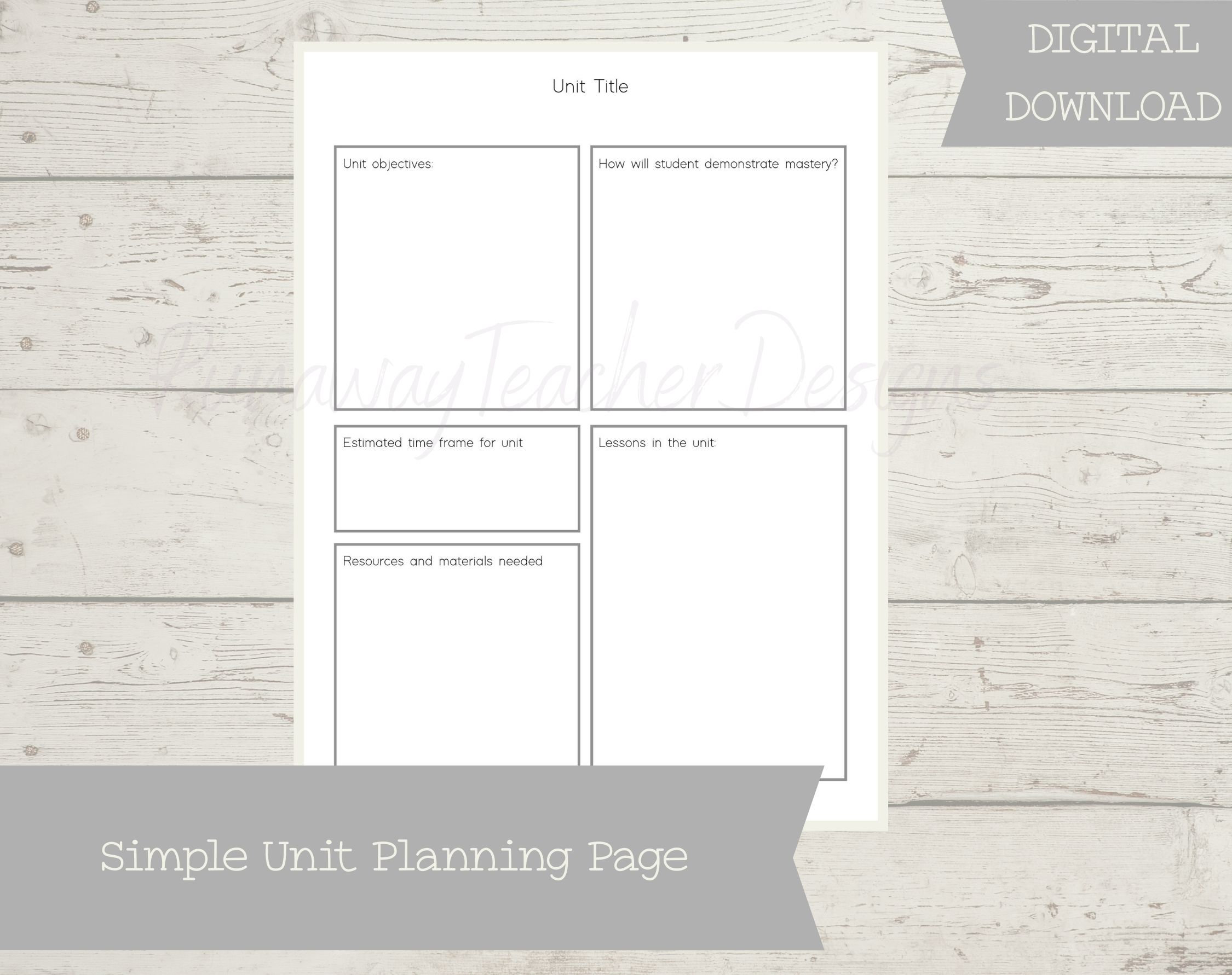 Printable Unit Planner, Printable Lesson Planner, Simple Printable ...