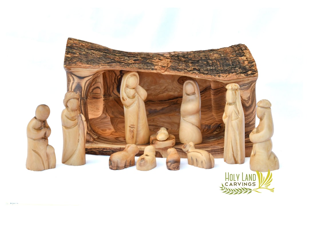 Olive Wood Nativity Cave, Christmas Nativity, Nativity Scene Carved ...