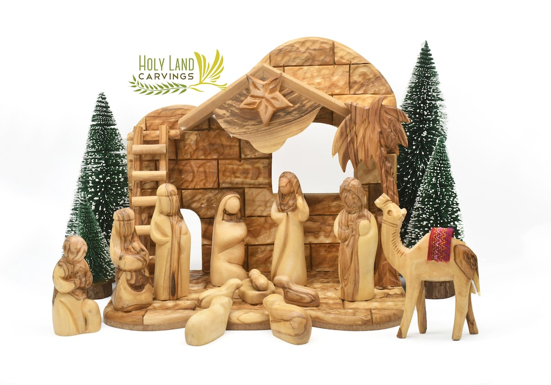 Large Nativity Set, Olive Wood Nativity Set Handmade, Wooden Nativity ...