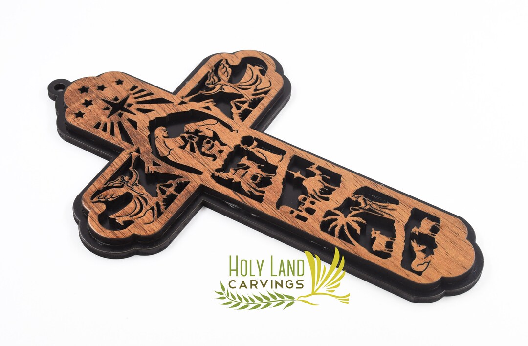 Nativity Cross for Wall - Wooden Cross Made in the Holy Land - Manger ...