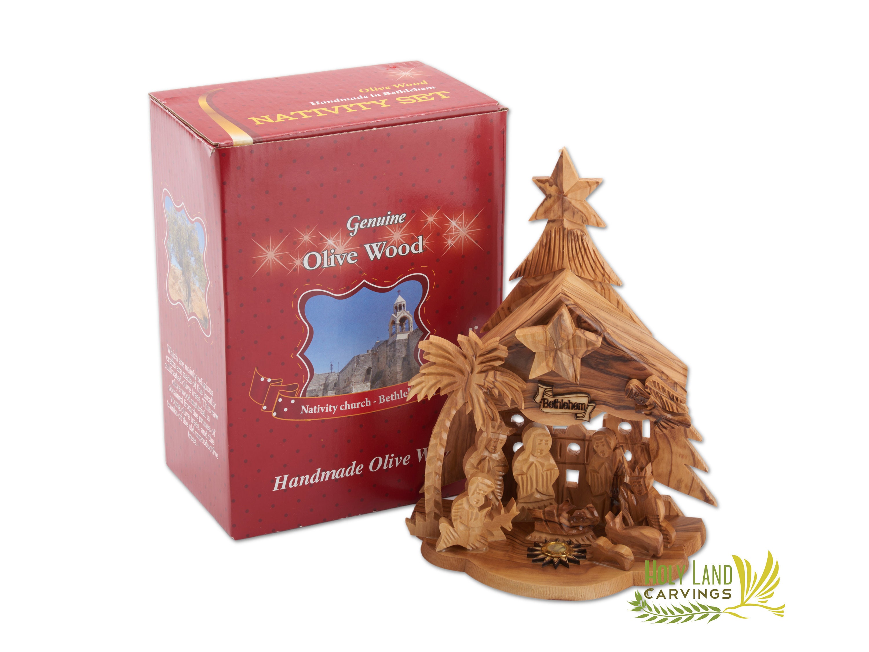 Olive Wood Musical Nativity Set With Incense From the Holy Land Wooden ...