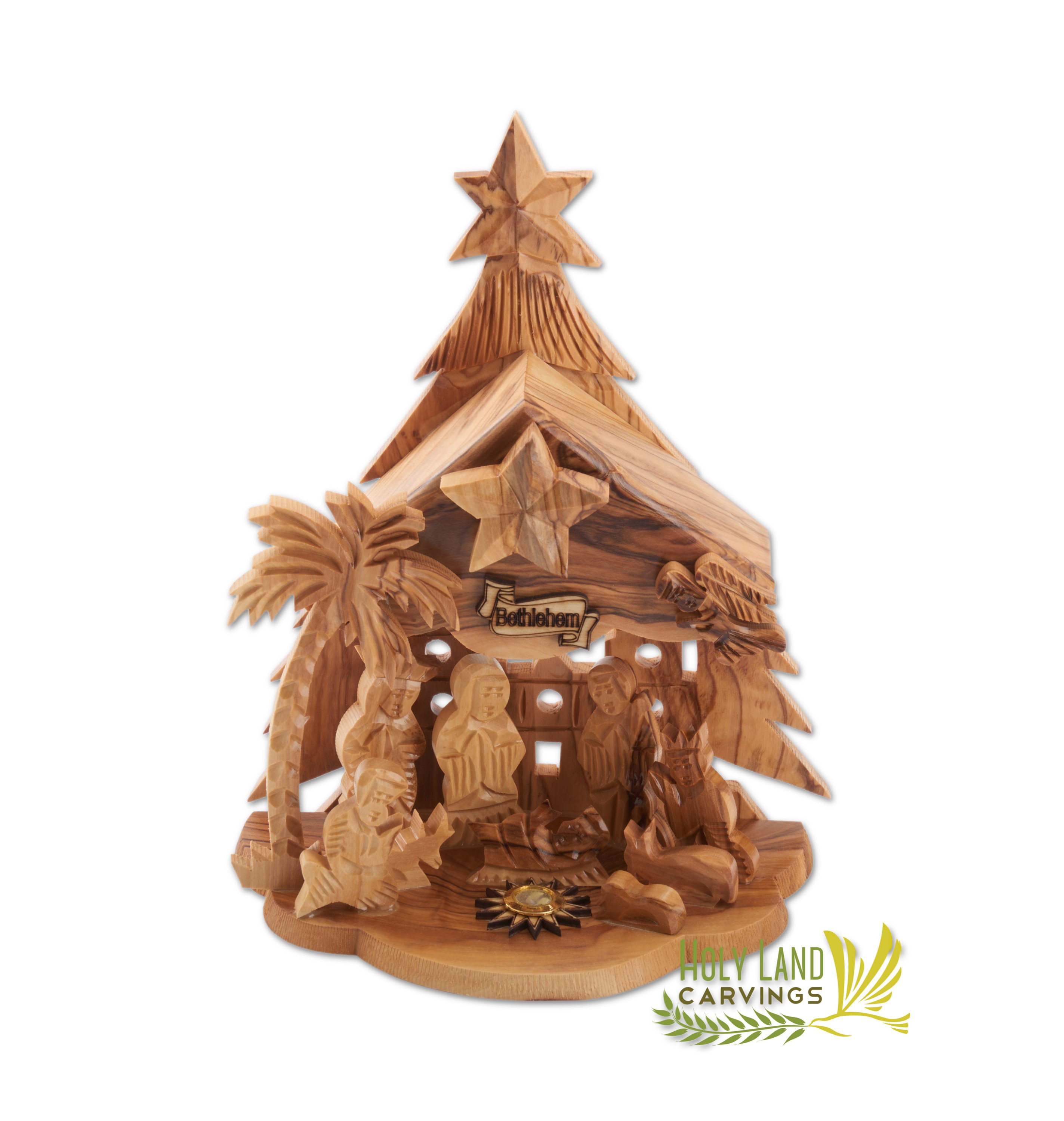 Olive Wood Musical Nativity Set With Incense From the Holy Land Wooden ...