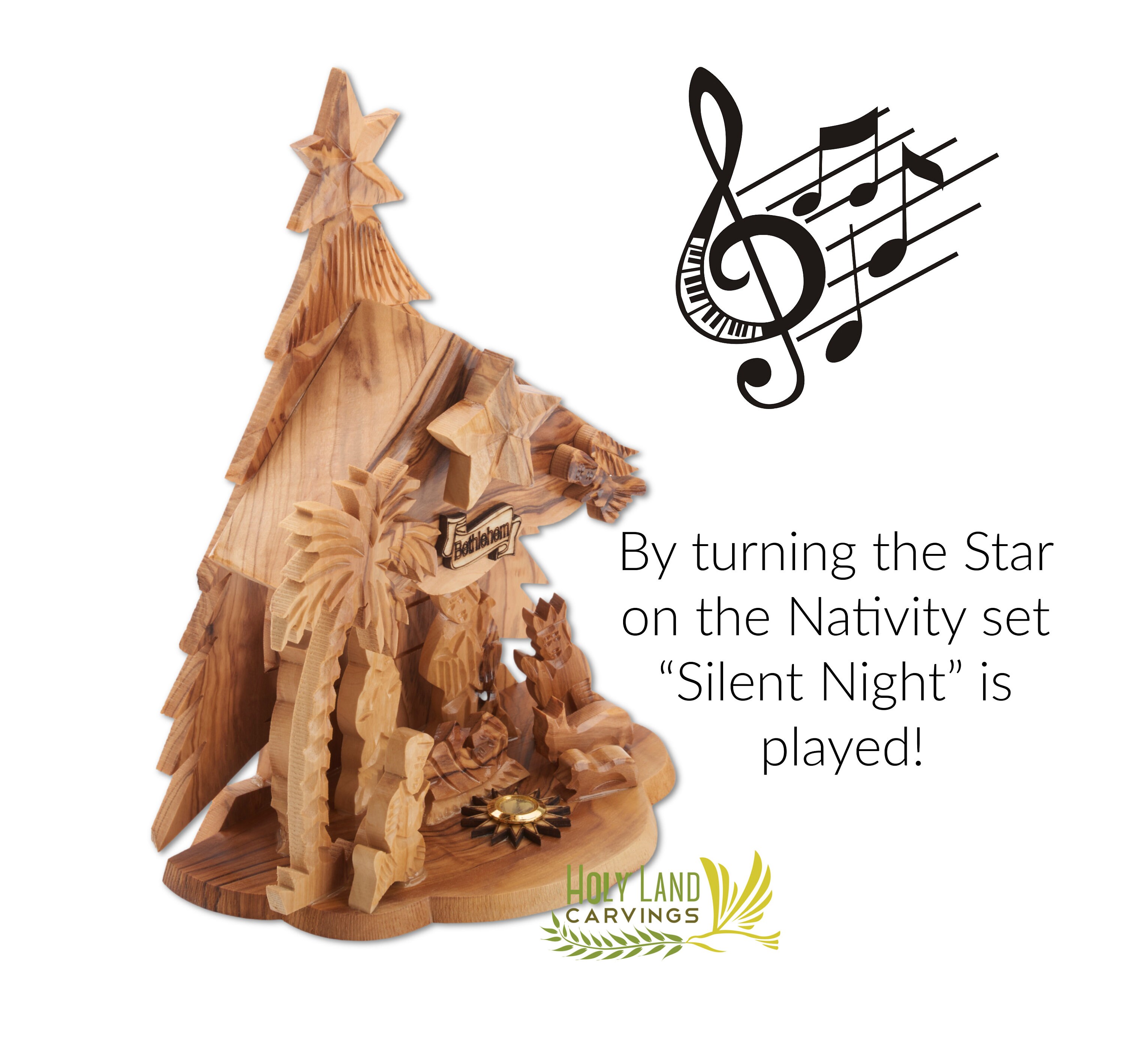 Olive Wood Musical Nativity Set With Incense From the Holy Land Wooden ...