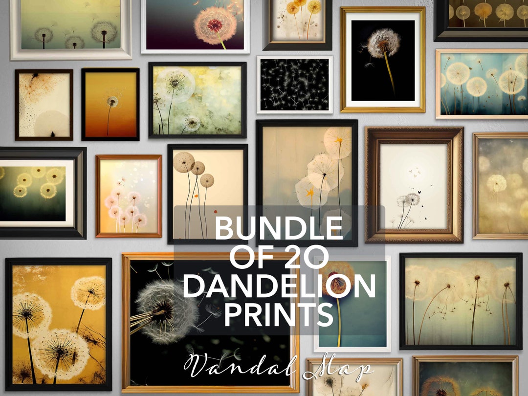 20 Digital Prints, Dandelions Bundle, Printable Artwork, Floral Wall ...