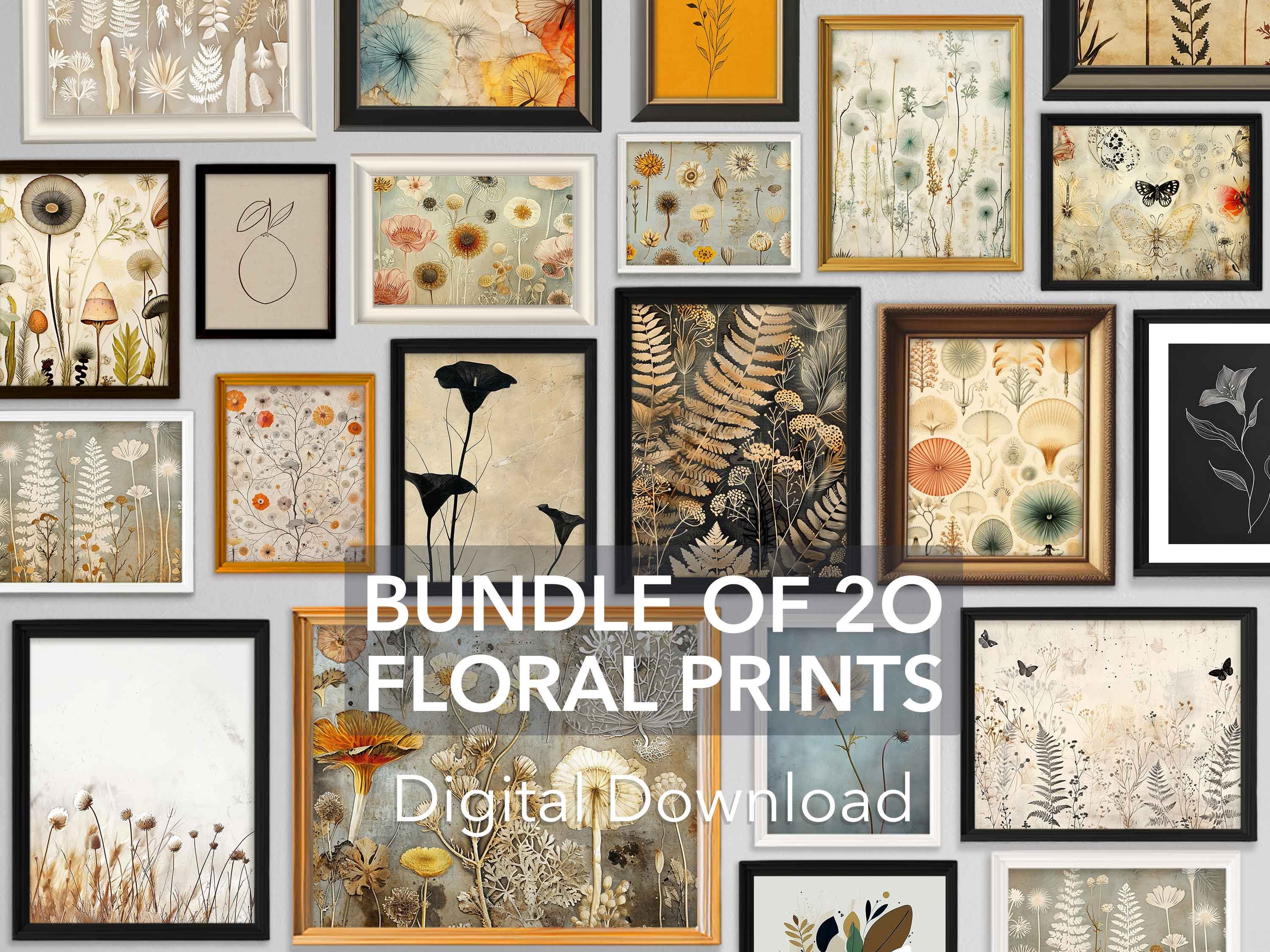 Floral Art Prints, Printable Wall Art, Home Decor, 20 Eclectic Flower ...