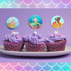 Merman Party Cupcake Toppers / Mermen Party Decor / Flavor Tags / Pride ...