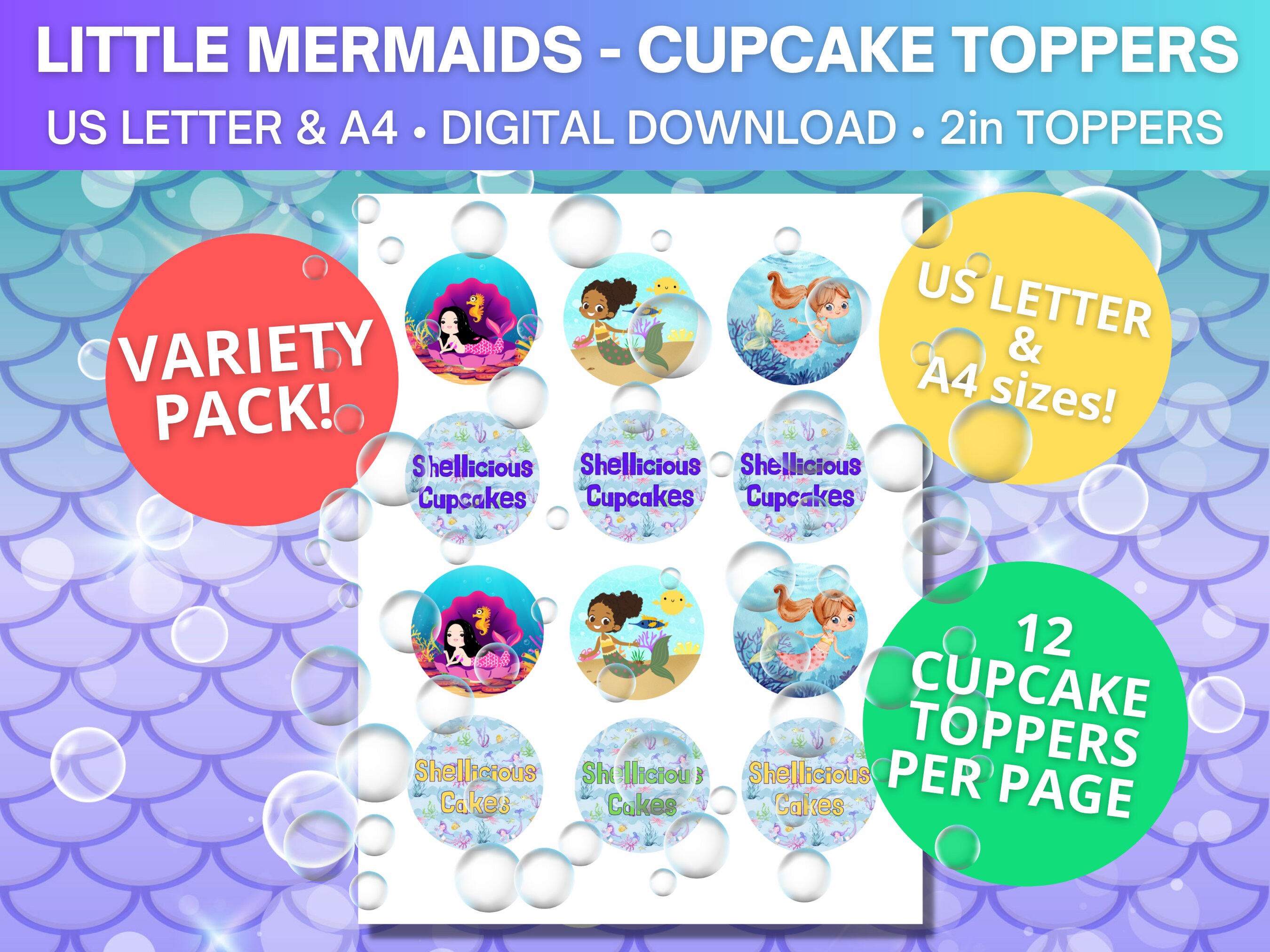 Mermaid Cupcake Toppers / Little Mermaids Party Decor / Favor Tags ...