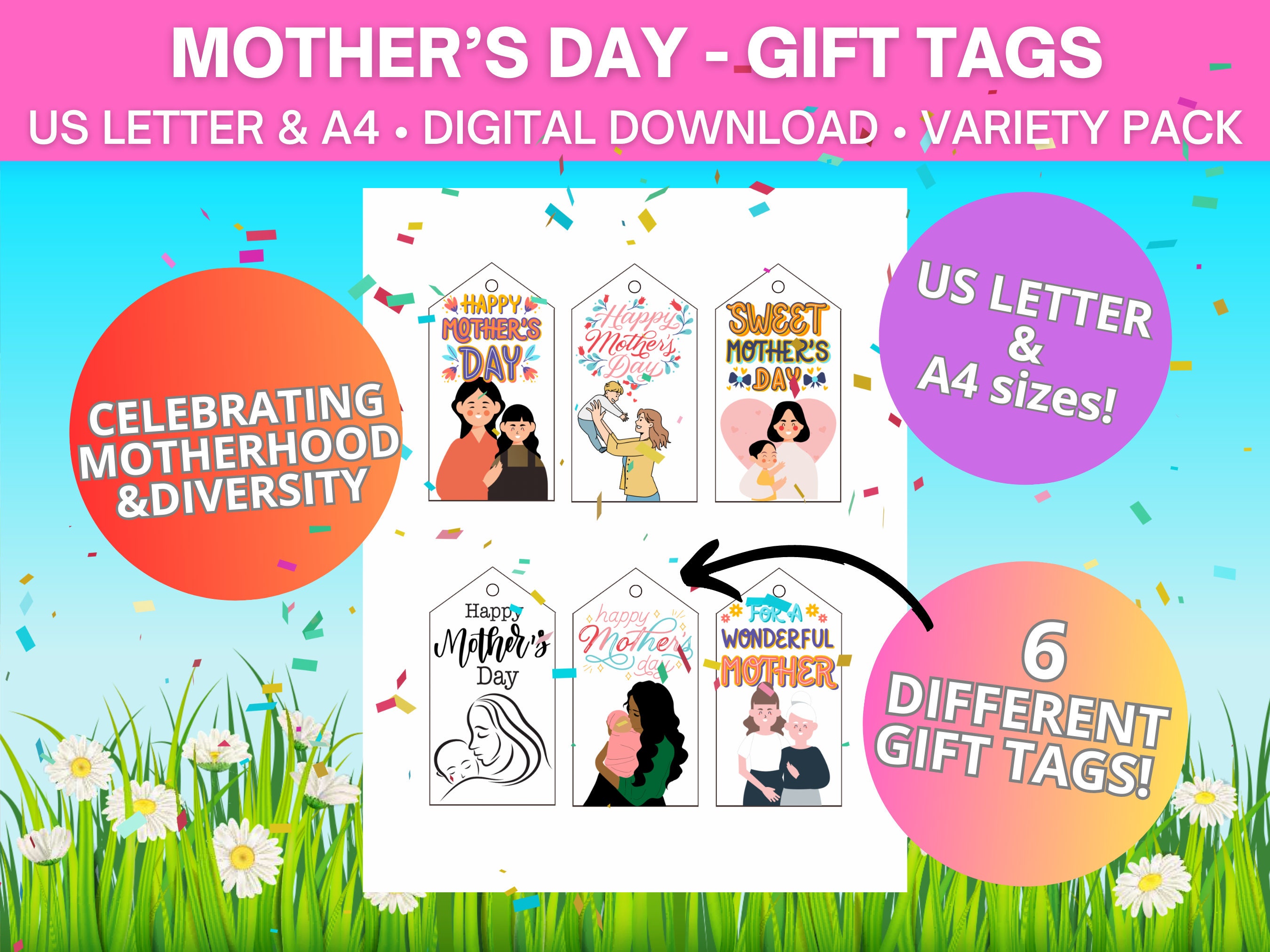 Mother’s Day Gift Tags / Gift Tags for Kids-adults / Diversity Equality ...
