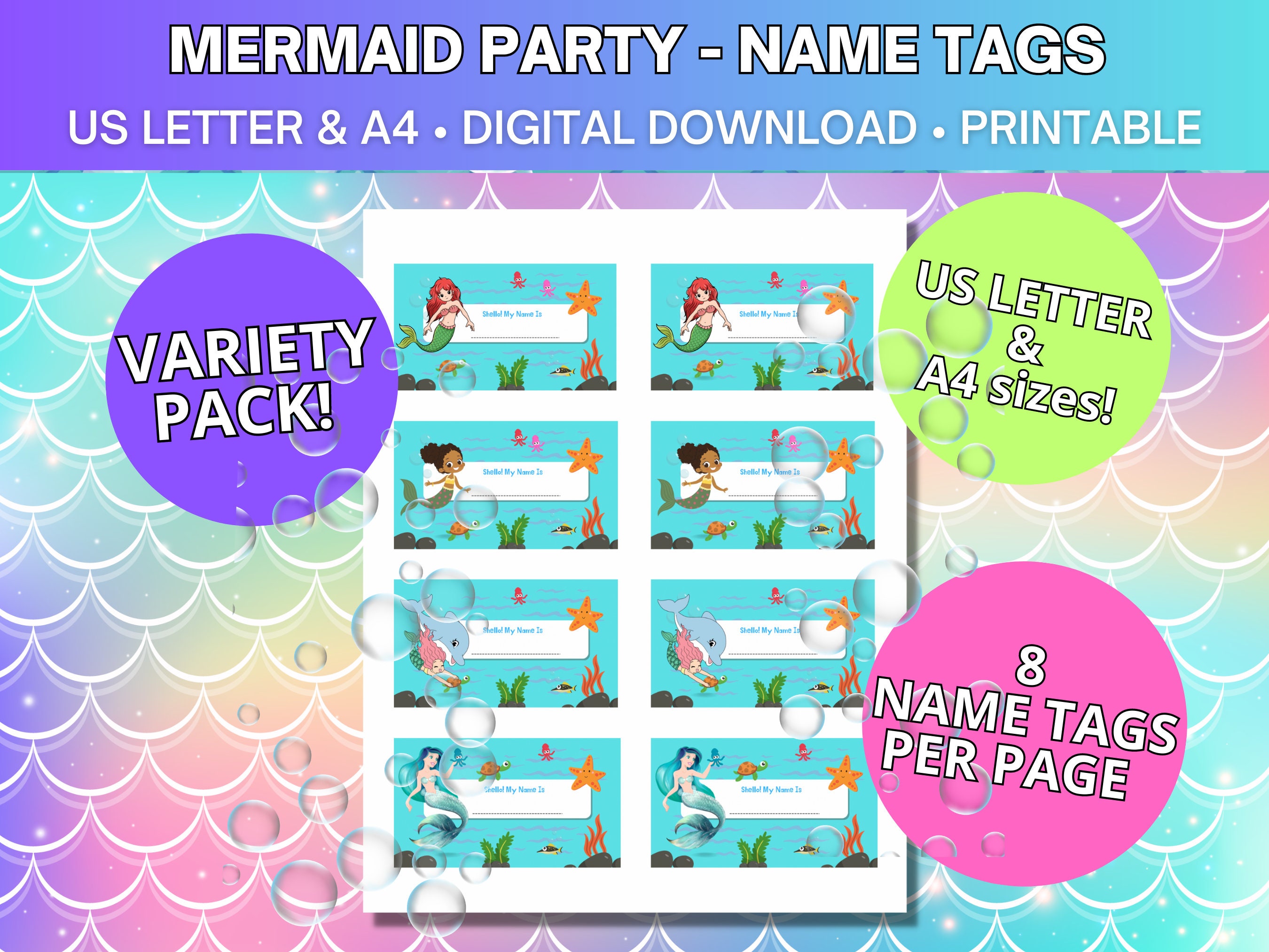 Mermaid Party Name Tags / Mermaids Party Decor / Seating Card / Baby ...