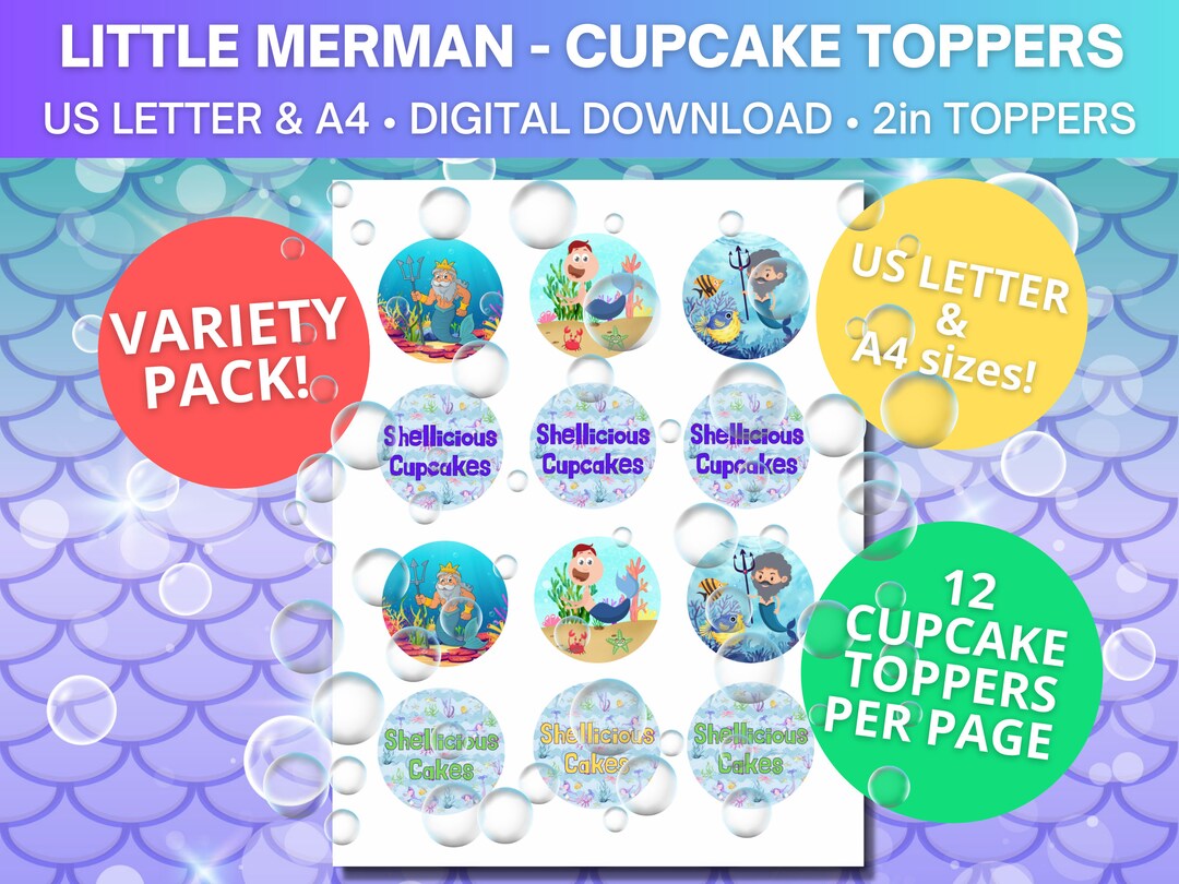 Merman Cupcake Toppers / Little Mermen Party Decor / Favor Tags / Baby ...