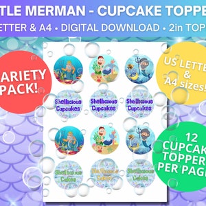 Merman Cupcake Toppers / Little Mermen Party Decor / Favor Tags / Baby ...