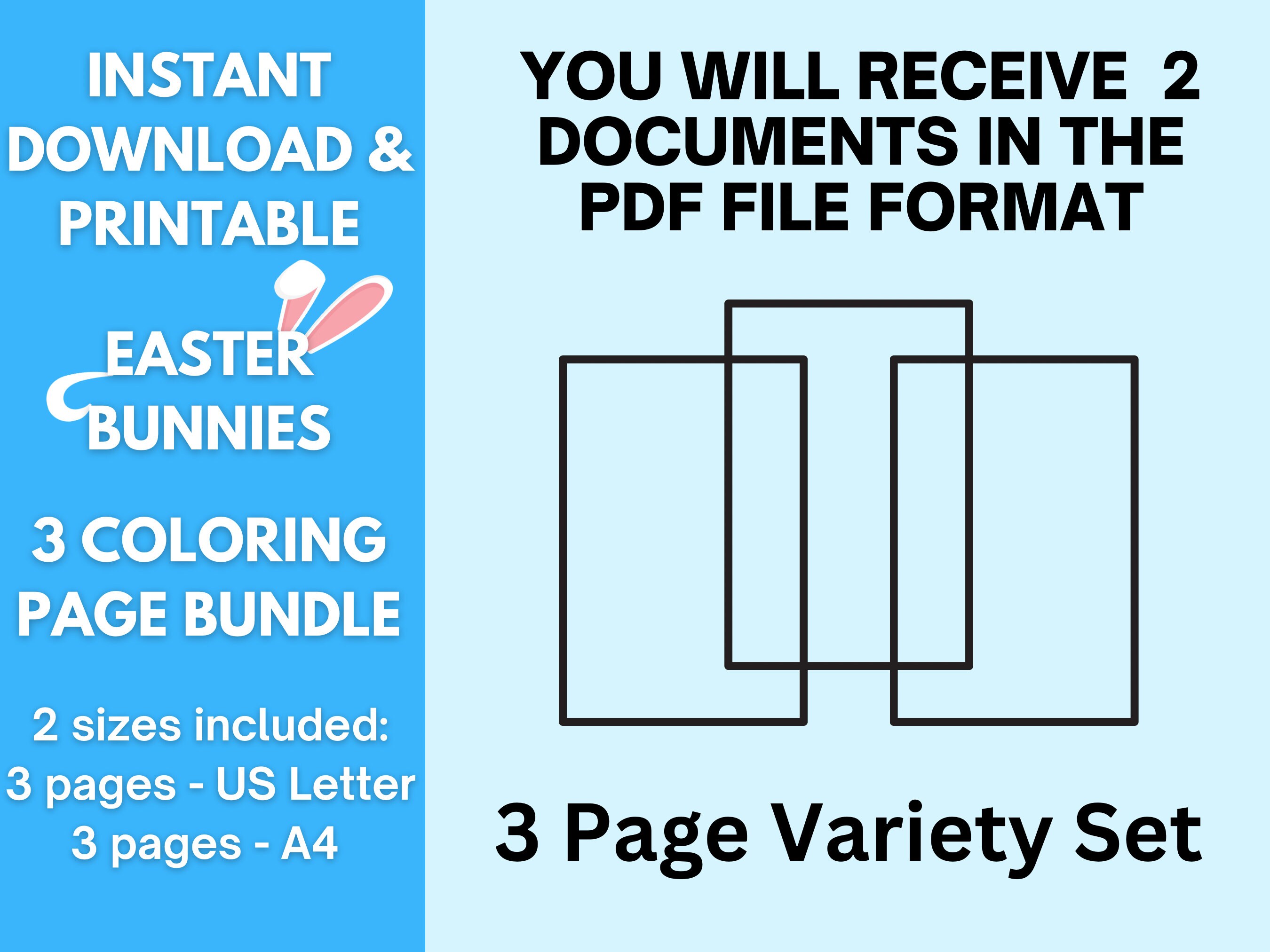 Easter Bunnies 3 COLORING PAGE Bundle / Coloring Page Set for Kids ...