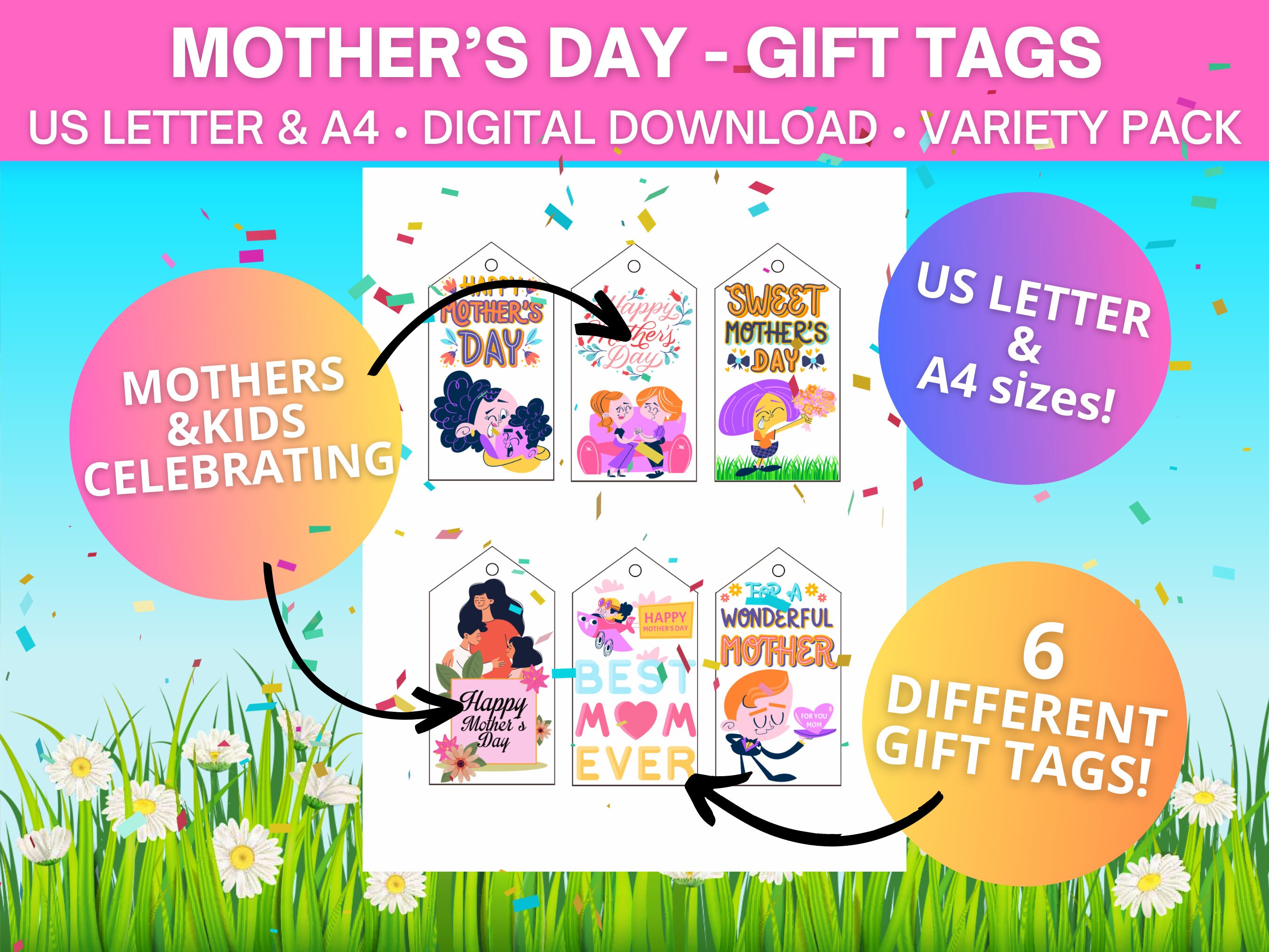 Mother’s Day Gift Tags / Gift Tags for Kids-adults / Mom Kids Cartoons ...