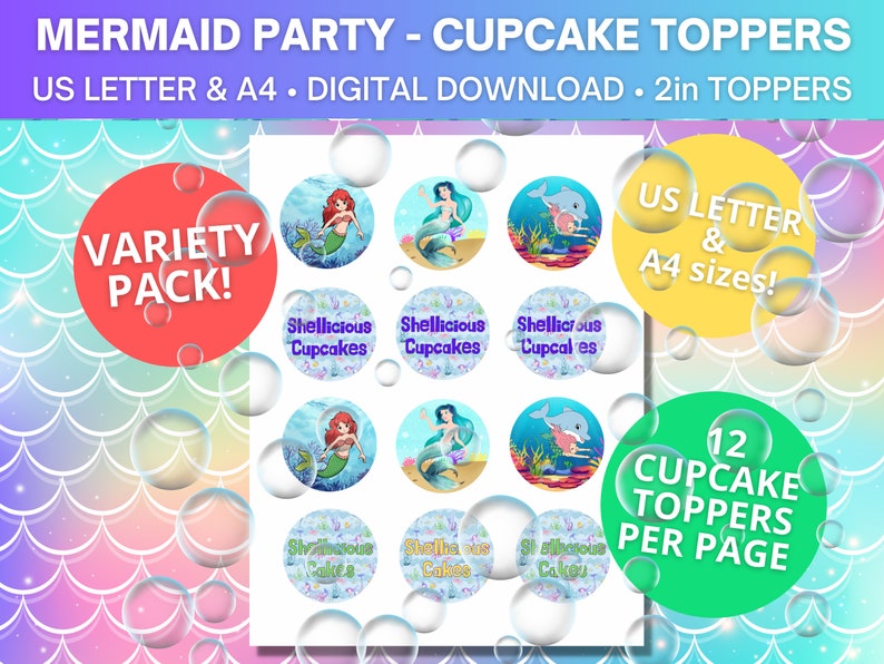 Mermaid Party Cupcake Toppers / Mermaids Party Decor / Flavor Tags ...