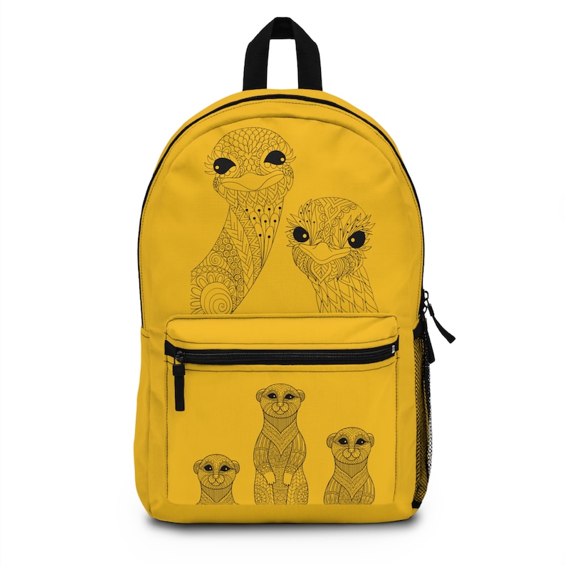 Curious Animals - Ostrich and Meerkat Mandalas - Yellow Backpack - Etsy