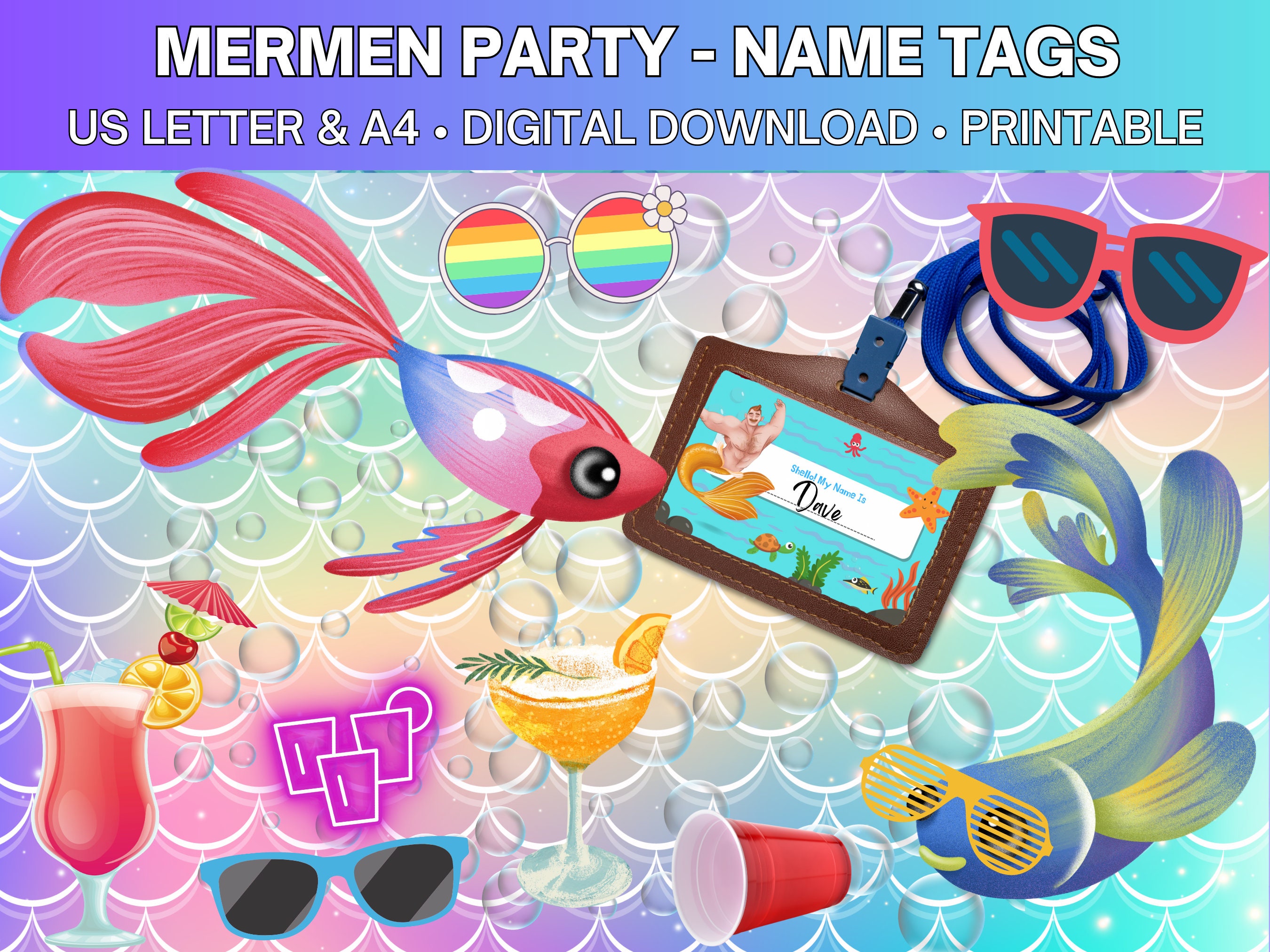 Merman Party Name Tags / Mermen Party Decor / Seating Card / Baby ...