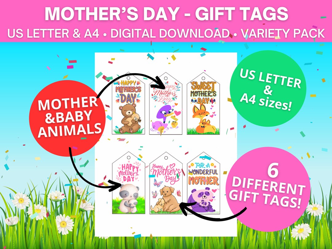 Mother’s Day Gift Tags / Gift Tags for Kids-adults / Animal Collection ...
