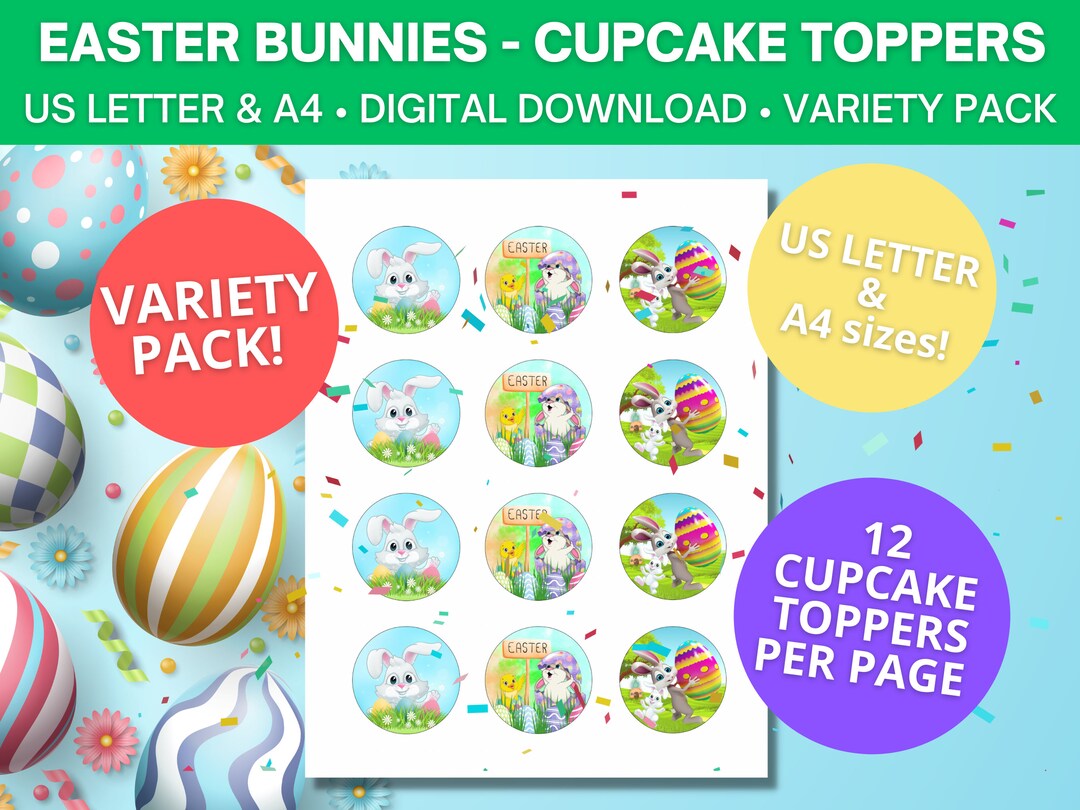 Easter Bunnies Cupcake Toppers / Easter Party Decor / Favor Tags / Baby ...