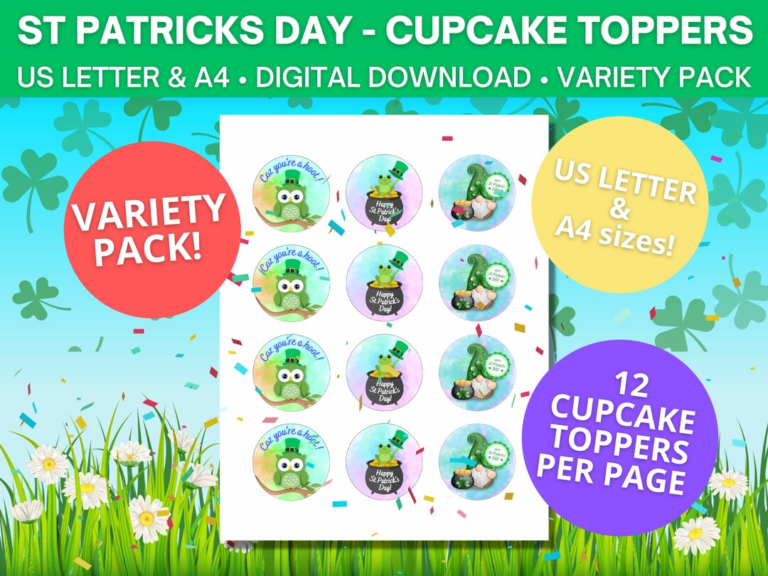 Saint Patricks Day Cupcake Toppers / St Pattys Party Decor / Favor Tags ...