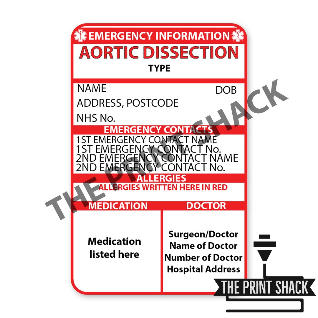 Emergency Aortic Dissection Card - Etsy