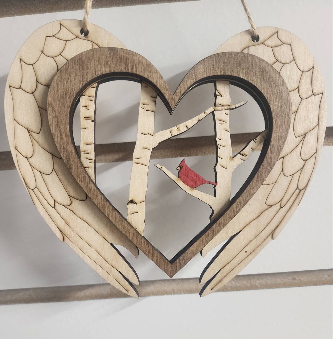 Cardinal Angel Wing Ornament, Layered Wood Ornament Cardinal, Memorial ...