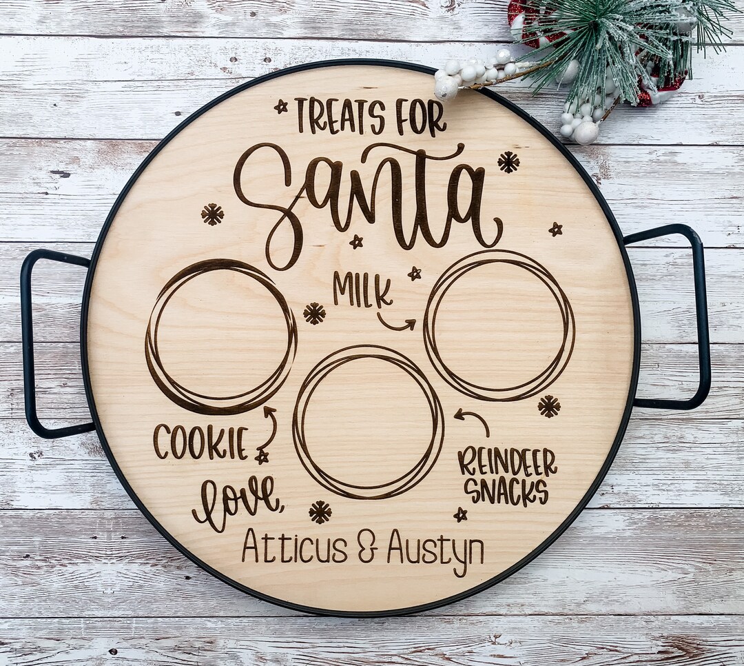 Personalized Santa Wood Cookies and Milk Tray, Personalized Serving ...