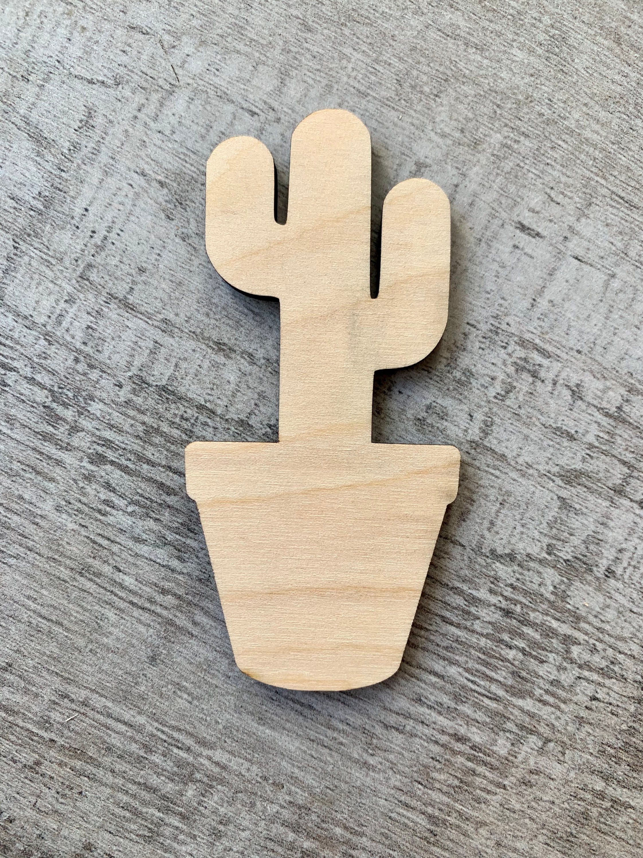 Cactus, Craft Wood Potted Cactus Blanks DIY Craft Blanks, Wooden Cactus ...