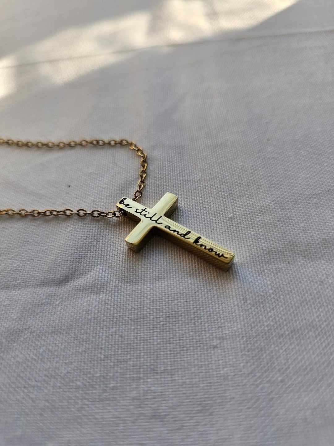 Engraved Cross Necklace "be Still and Know" Engraved Jewelry, Engraved ...