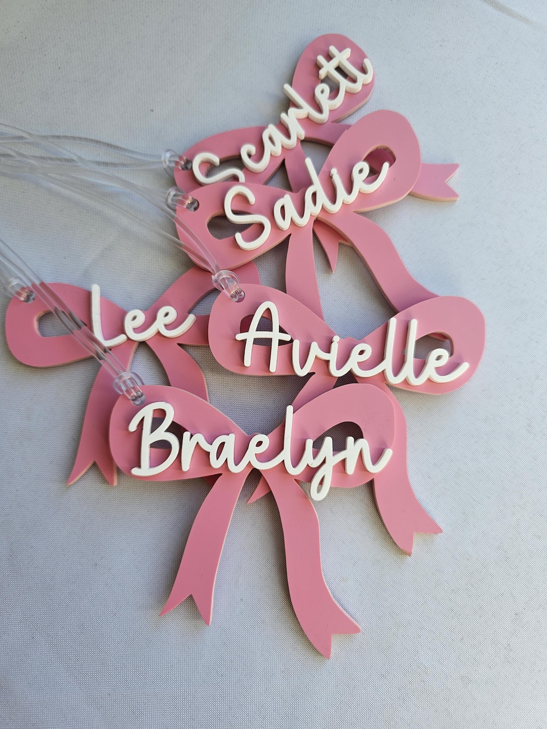 Personalized Acrylic Bow Bag Tag - Custom Name Pink Bow Tag for ...