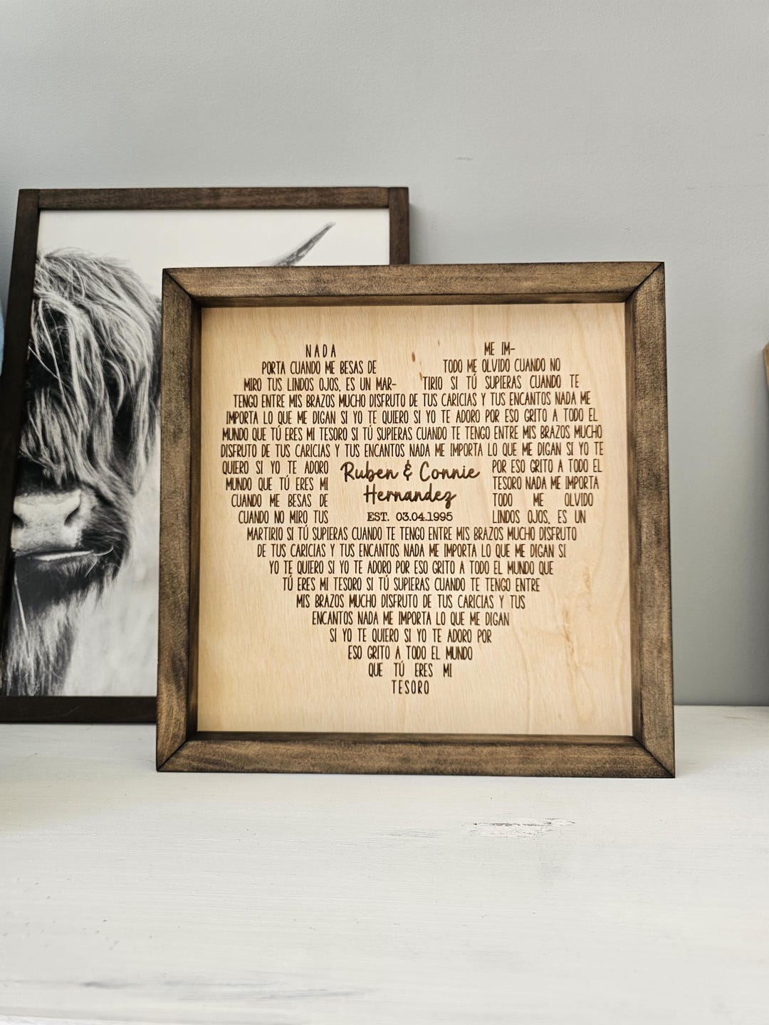 Personalized Heart Wood Sign With Custom Words, Valentines Day, Framed ...