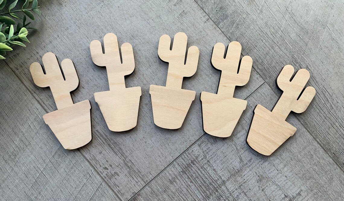 Cactus, Craft Wood Potted Cactus Blanks DIY Craft Blanks, Wooden Cactus ...