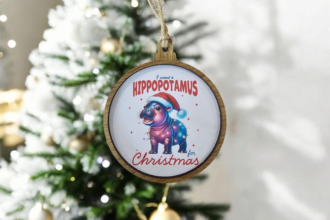 Baby Hippo Cutesy Ornament, I Want a Hippopotamus for Christmas Canvas ...