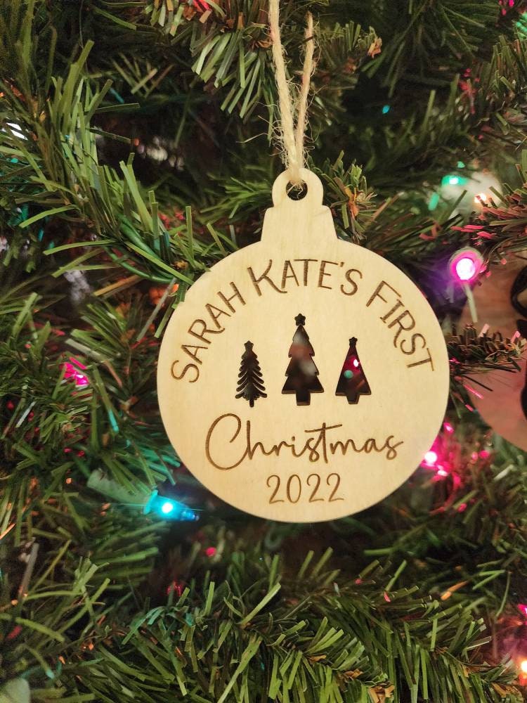 Personalized Baby's First Christmas 2023 Wood Ornament, Keepsake ...