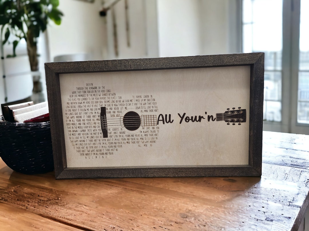 Custom Guitar Song Lyric Framed Sign, Rustic Personalized Song Lyric ...