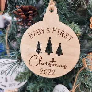 Personalized Baby's First Christmas 2023 Wood Ornament, Keepsake ...