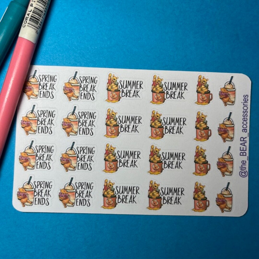 Spring Break Ends & Summer Break Pooh Paper Planner Icon Stickers ...