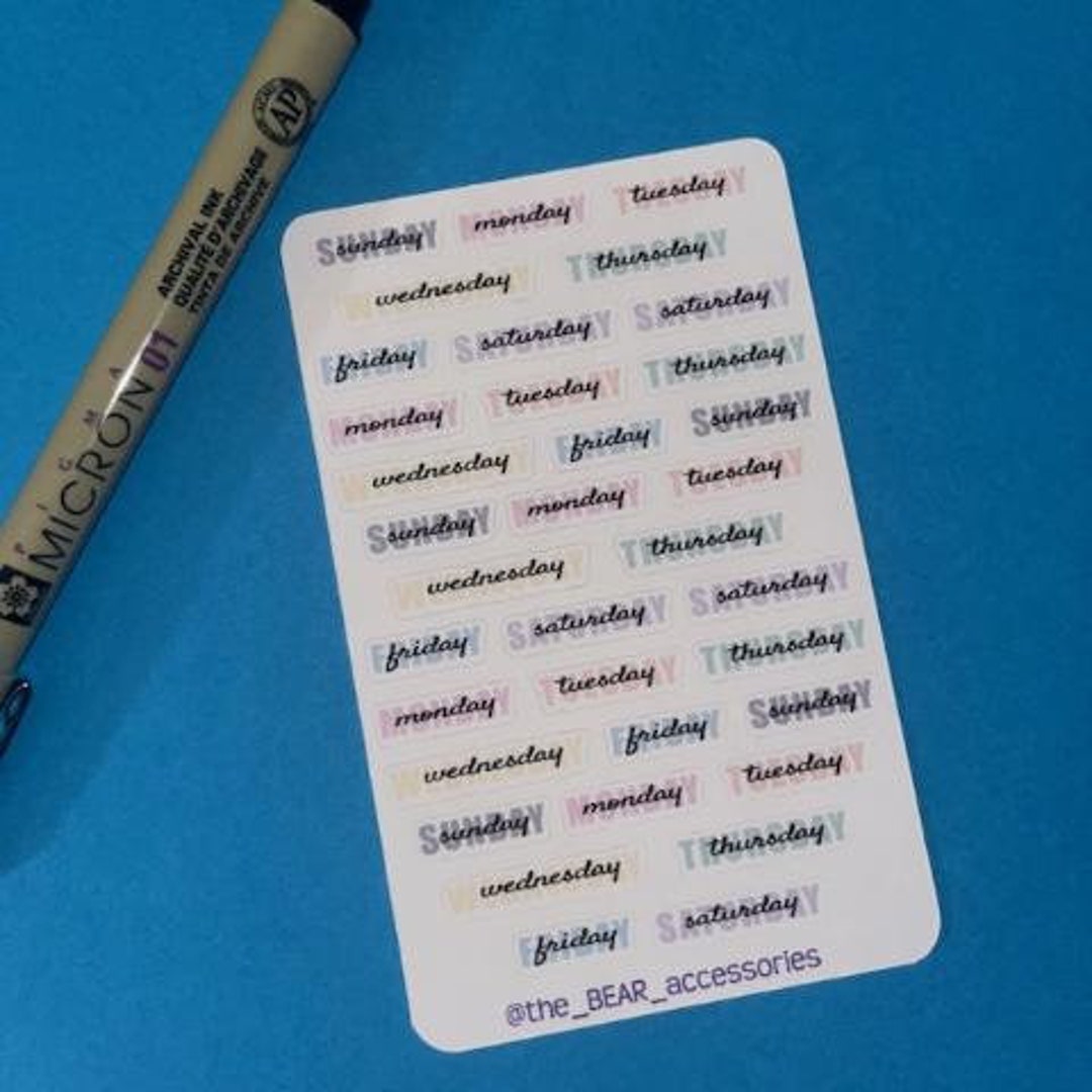 Days of the Week Planner Stickers- Happy Planner Vertical Weekly Monday ...