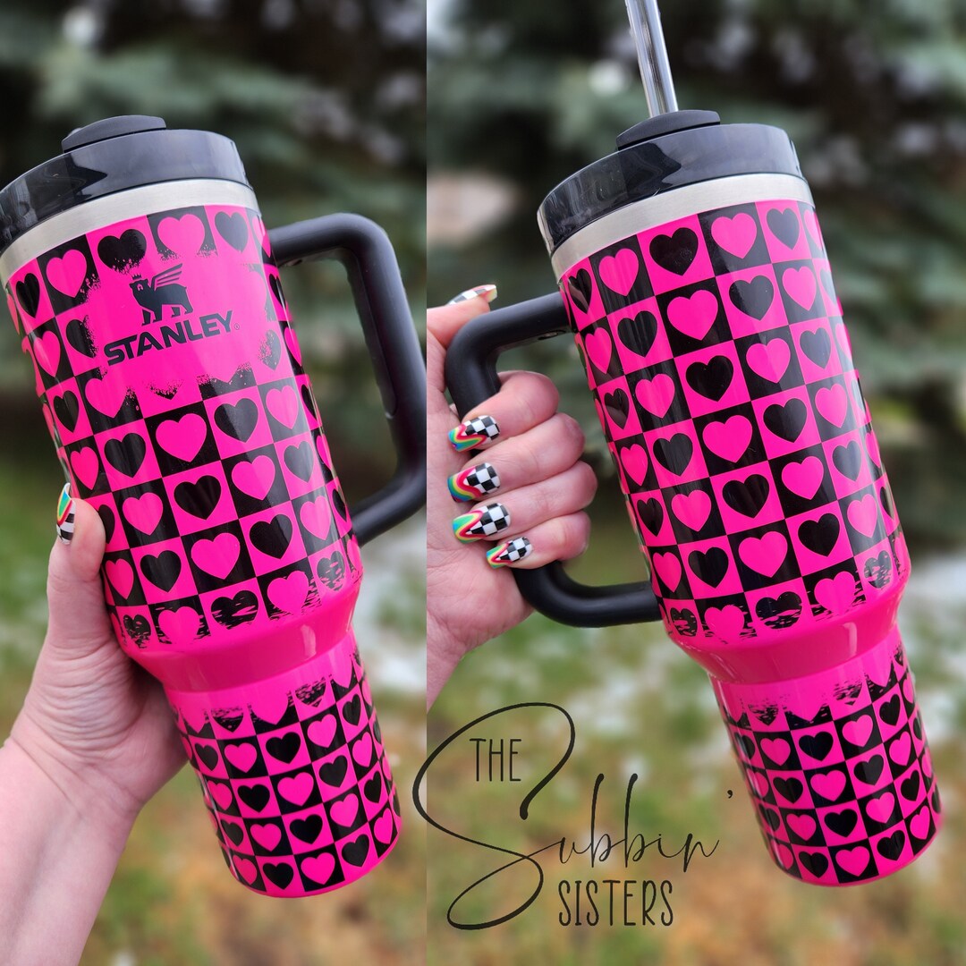 READY TO SHIP Neon Pink Checkers Authentic Stanley Quencher 40oz ...