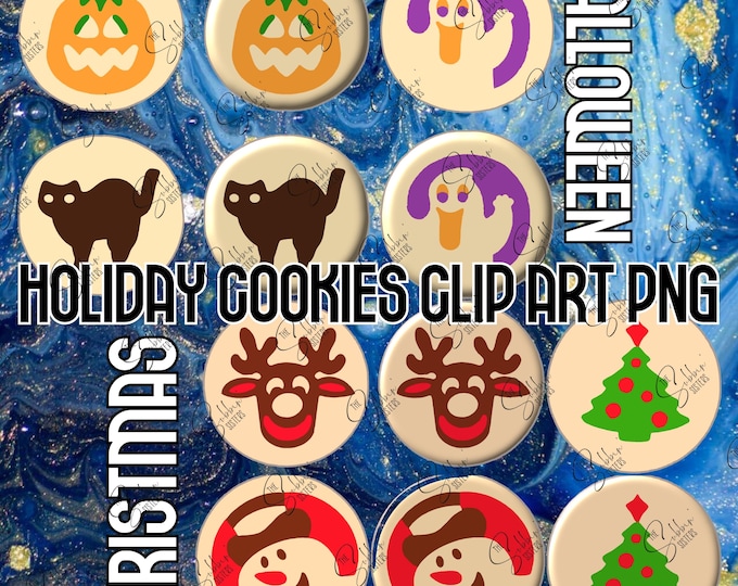Holiday Cookies Clip Art Digital Files PNG Halloween & Christmas - Etsy