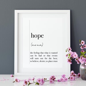 Hope Definition Wall Art, Inspirational Words, Positive Affirmation ...
