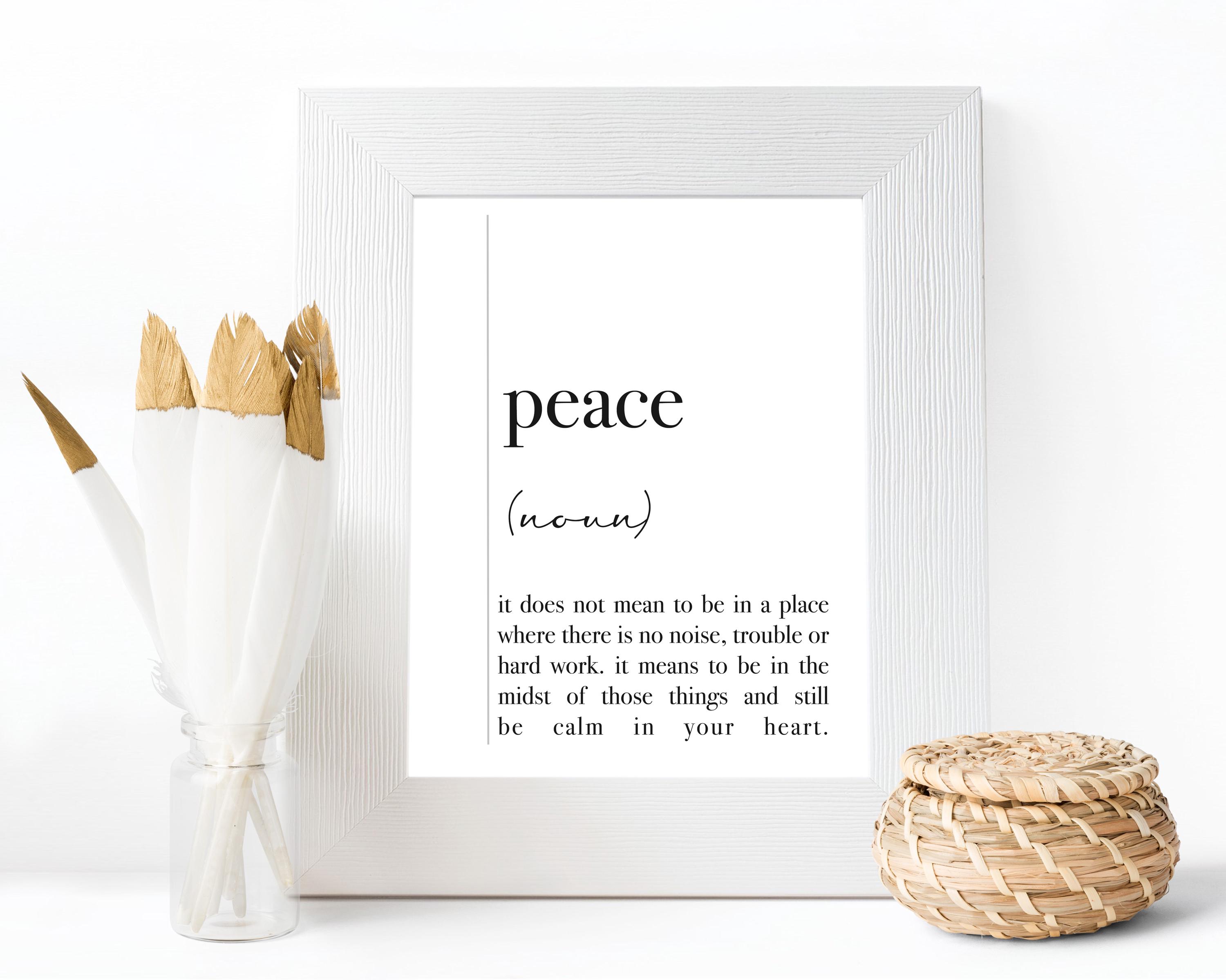 Peace Definition Wall Art, Inspirational Words, Positive Affirmation ...