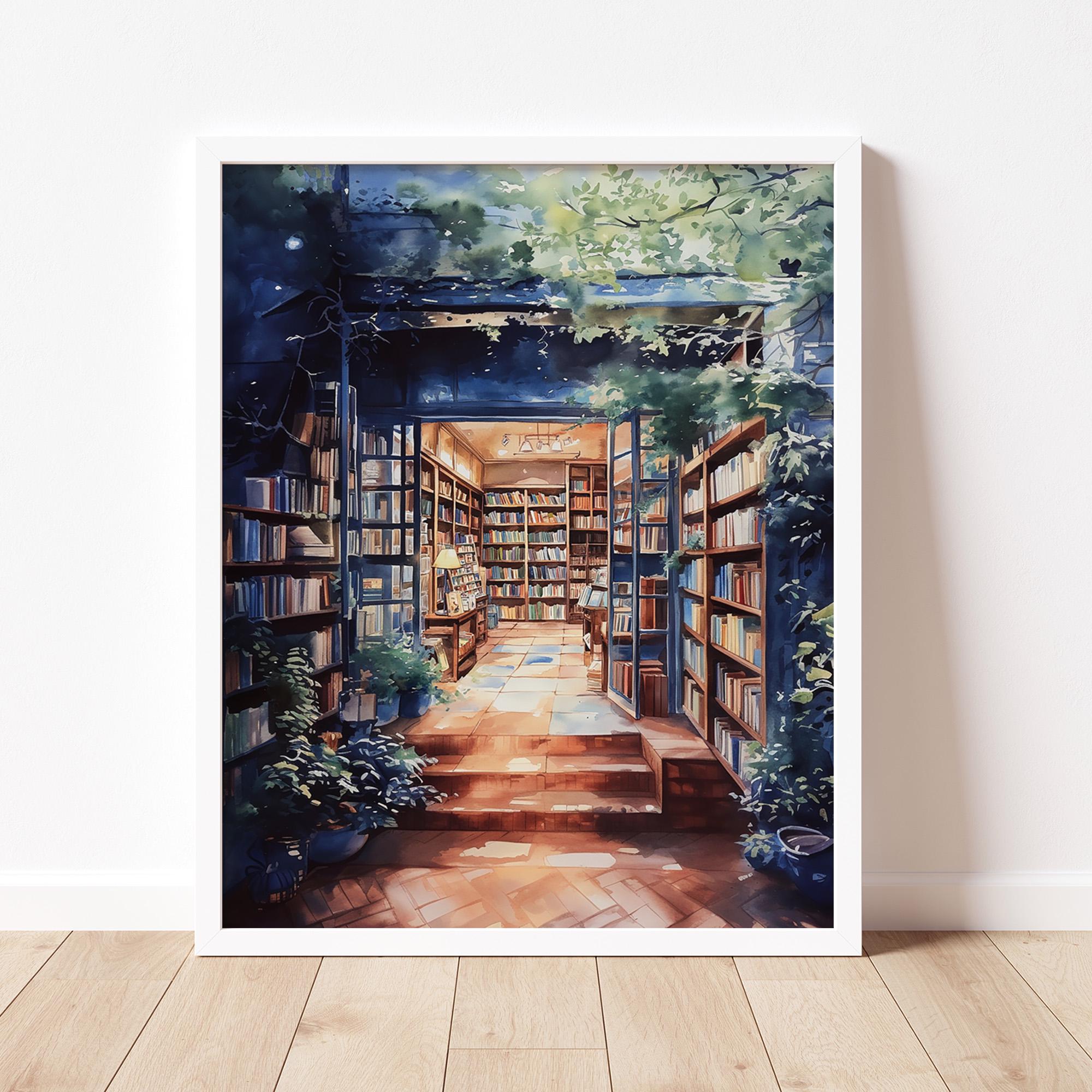 Bookshop Interior Watercolor Art Print, Bookish Poster, Bookish Artwork ...