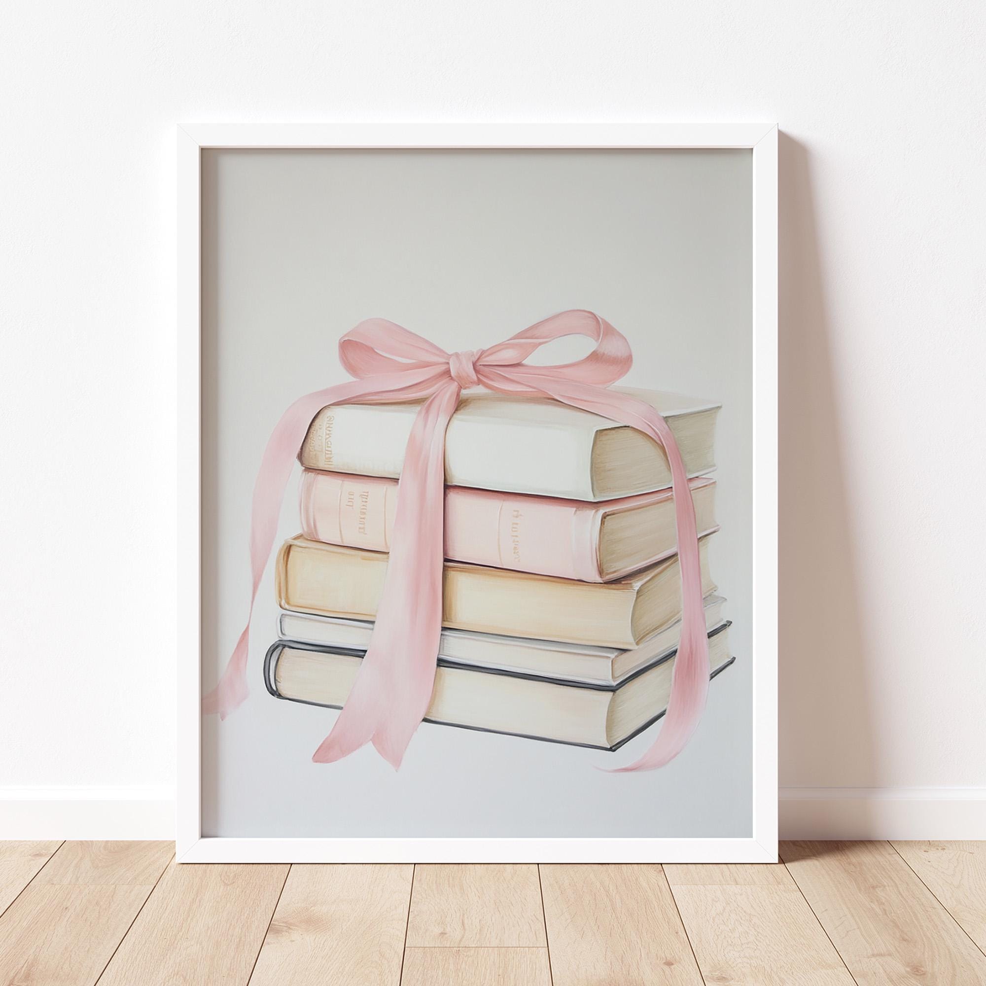 Coquette Style Stack of Books Wall Art, Bookish Artwork, Library ...